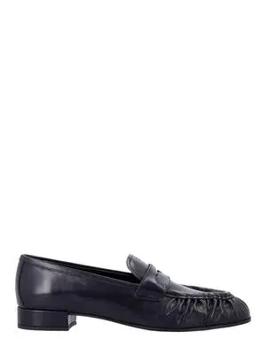 Prada PRADA Gathered Leather Loafers With Low Block Heel Nero