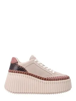 Chloé Nama Wedge Sneakers With Embossed Leather Inserts - Marrone