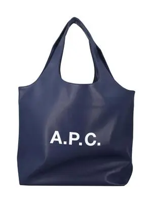 A.p.c. Ninon Tote Handbag With Long Handles, Bold Logo, Interior Pocket - Blu