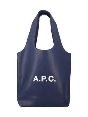 A.p.c. A. P.c. Mini Structured Recycled-Look Leather-Effect Top-Handle Tote Bag With Logo Blu