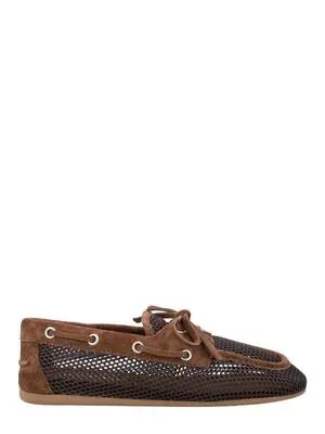 Miu Miu MIU MIU Printed Mesh Slip-On Flats With Suede Trim Cocoa