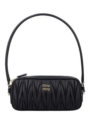 Miu Miu Matelassé Pouch Handbag With Adjustable Strap - Nero