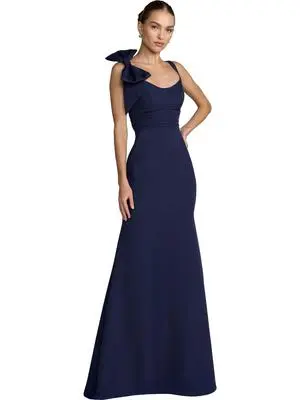 Mac Duggal Petite Scoop Neck Trumpet Gown - Navy
