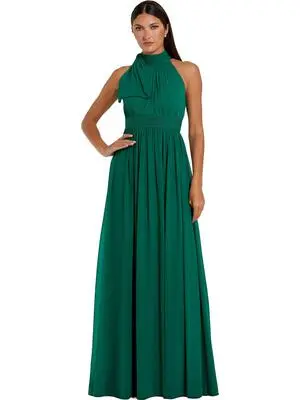 Mac Duggal Ieena For Mac Duggal Petite A-Line Gown With High Neckline And Bow Detail Green
