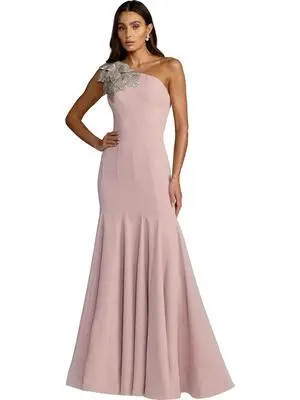 Mac Duggal Mac Duggal Crepe One Shoulder Gown With Embellished Flower Detail Pink