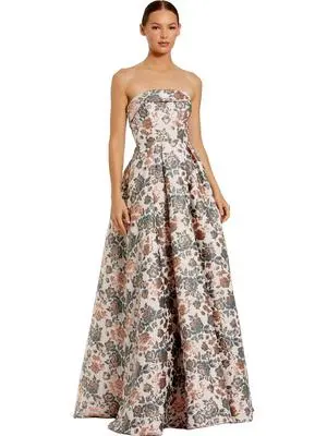 MAC DUGGAL Mac Duggal Petite Strapless Floral Brocade Ball Gown