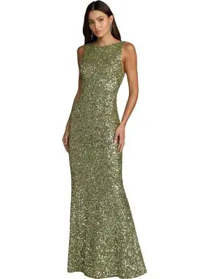 Mac Duggal Mac Duggal Embellished Open Back Column Gown Green