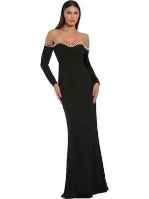 Mac Duggal Long Sleeve Off The Shoulder Mermaid Gown - Black