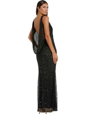 Mac Duggal Beaded Open Back Column Gown - Black