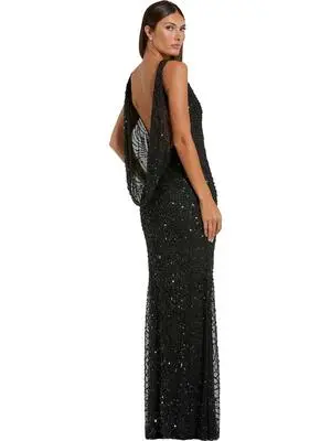 Mac Duggal Beaded Open Back Column Gown - Black