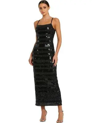 Mac Duggal Embellished Spaghetti Strap Midi Dress - Black