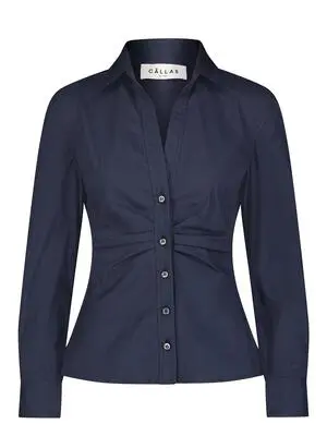 CALLAS MILANO Permanent Collection Savile Stretch Poplin Shirt - Navy