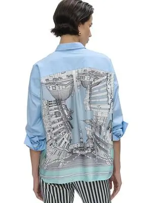 CALLAS MILANO Permanent Collection Sirene Shirt With Printed Back Panel - Turquoise