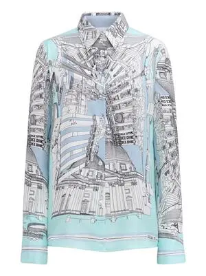 CALLAS MILANO PS25 Cameron Rome Silk Twill Shirt Turquoise