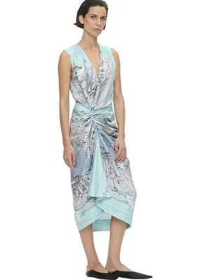 CALLAS MILANO PS25 Agnes Print Silk Dress Turquoise