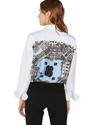CALLAS MILANO Permanent Collection Milano Silk Twill Graphic Shirt White