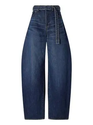 Sacai Belted High-rise Wide-leg Jeans - Mid Denim