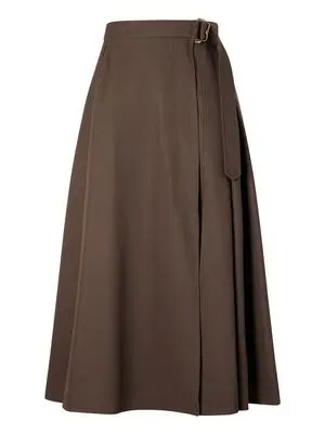 Burberry Belted Wool Gabardine Midi Skirt - Brown