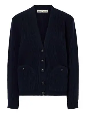 BLAZÉ MILANO Ribbed Wool And Cashmere-blend Cardigan - Navy