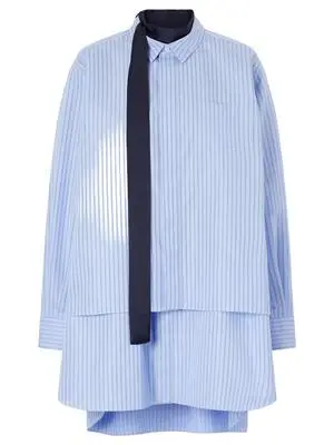 Sacai Scarf-detailed Striped Cotton-blend Poplin Mini Dress - Blue