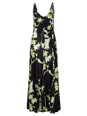 Sportmax Balia Gathered Printed Satin Maxi Dress - Black