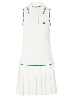 Burberry Logo-embroidered Pleated Cotton Polo Dress - White