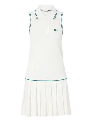 Burberry Sleeveless Polo Dress With Pleated Skirt And Embroidered Logo - White
