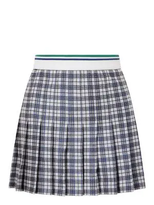 Burberry Checked Pleated Jersey Mini Skirt - Blue