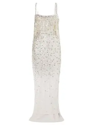 Jenny Packham Iris Embellished Cape-effect Georgette Gown - Silver