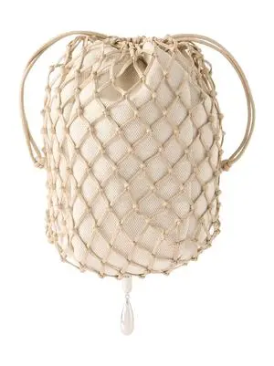 SAVETTE Savette Macrame Bead-Embellished Leather Clutch