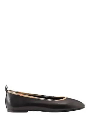 Burberry Leather Ballet Flats With Checked Trim - Black