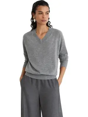 REISS Merino Wool V-neck Jumper - Grey