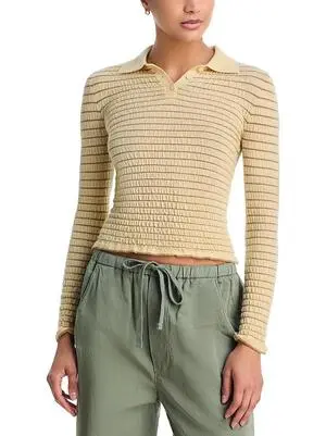 Guest In Residence Smocked Cashmere Polo Shirt - Butter/camel