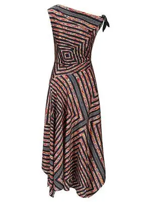 Staud Staud Silk Blend Asymmetrical Neck Printed Midi Dress Studio