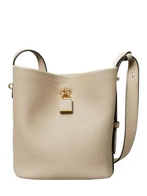 Tory Burch Lock Slim Medium Leather Bucket Bag - Light Stone