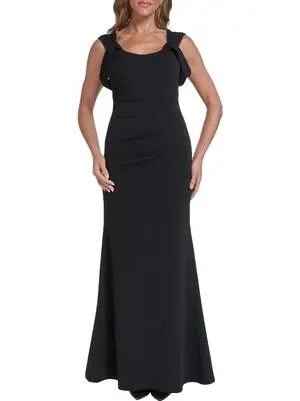 Eliza J Drape Detail Stretch Crepe Mermaid Gown - Black
