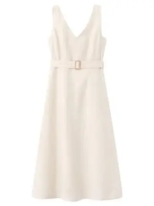 Mango Belted Linen Midi Dress - Ecru