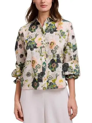 Foxcroft Vivienne Bouquet Cotton Poplin Shirt - Green/white Multi