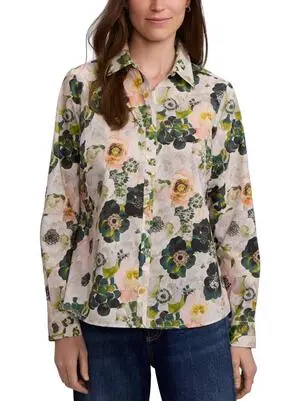 Foxcroft Hampton Bouquet Print Cotton Button-up Shirt - Green/white Multi