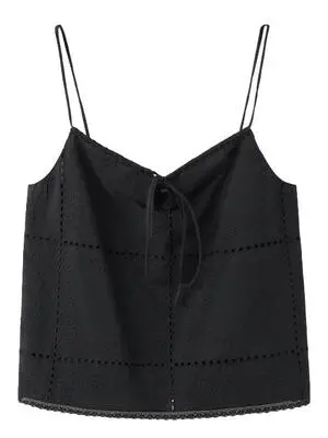 Mango Embroidered Cotton Top - Black