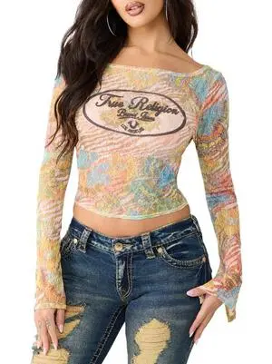 True Religion Butterfly Logo Lace Top - Double Cream