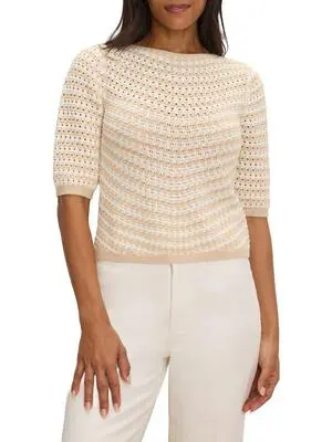 NIC+ZOE Stripe Pointelle Knit Sweater - Neutral Multi