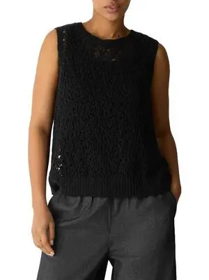 Eileen Fisher Organic Cotton Pointelle Shell - Black