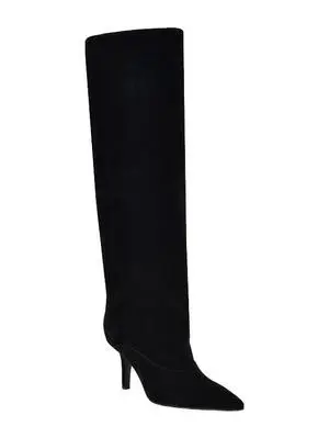 Guess Carolan Suede Pointed Toe Stiletto Knee-high Boots - Black