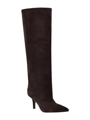 Guess Carolan Suede Pointed Toe Stiletto Knee-high Boots - Dark Brown