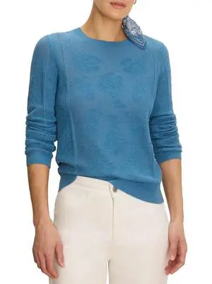 NIC+ZOE Floral Jacquard Pointelle Knit Sweater - Blue Chill