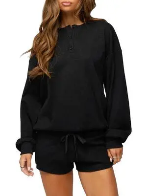 EDIKTED Baila Waffle Henley Top - Black