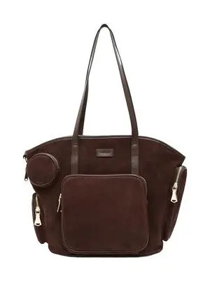 AIMEE The Skipper Cargo Leather Tote - Fudge Suede