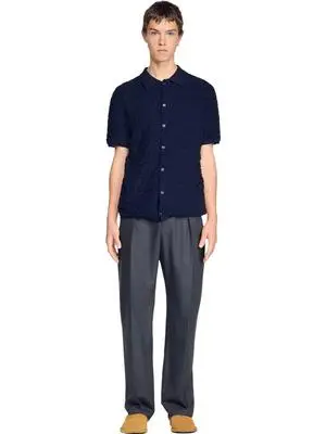Sandro Terry Knit Short-sleeve Cardigan - Navy Blue