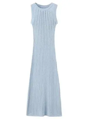 Mango Sleeveless Ribbed Knit Dress - Sky Blue